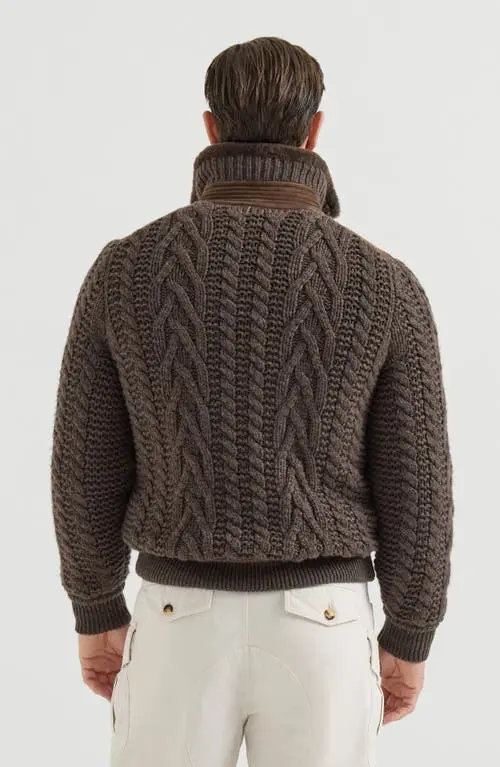 Brunello Cucinelli Suede Shearling And Cashmere Knit Bomber Jacket With Thermore® Padding