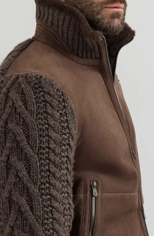Brunello Cucinelli Suede Shearling And Cashmere Knit Bomber Jacket With Thermore® Padding