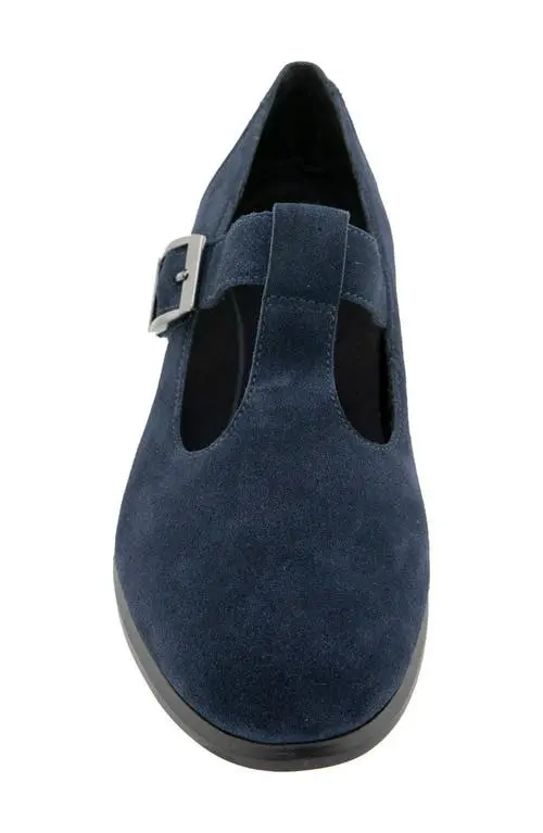 Munro Carmen Suede Mary Jane Pumps With Block Heel - Navy Suede