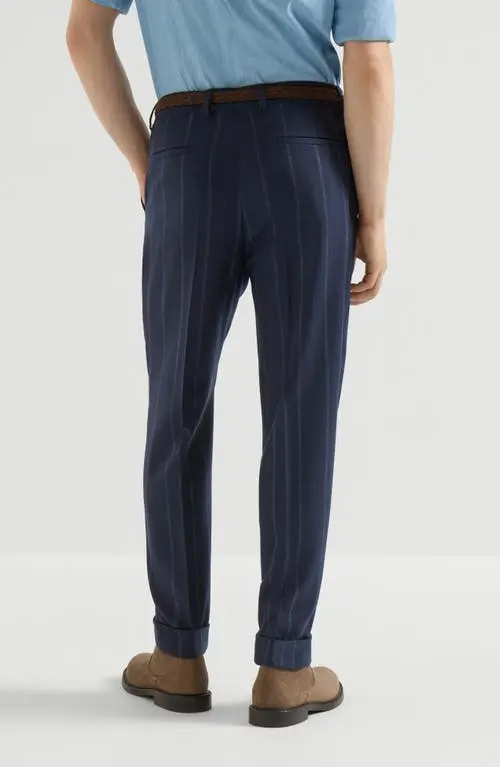 Brunello Cucinelli Cashmere And Virgin Wool Multistripe Twill Trousers - Navy Blue