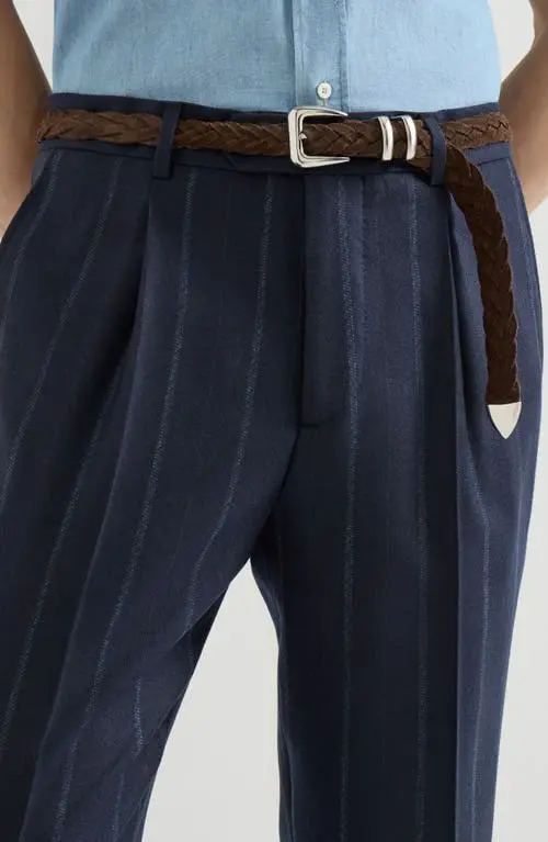 Brunello Cucinelli Cashmere And Virgin Wool Multistripe Twill Trousers - Navy Blue