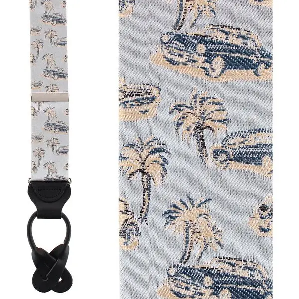 Trafalgar Summer Cruise Nights Silk Novelty Button End Suspenders - Silver