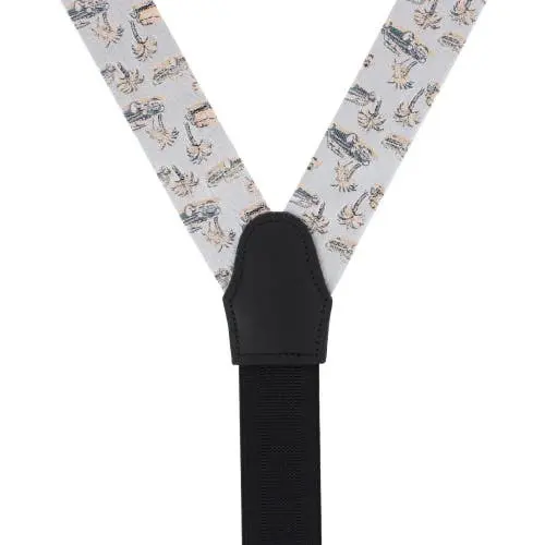 Trafalgar Summer Cruise Nights Silk Novelty Button End Suspenders - Silver