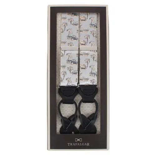 Trafalgar Summer Cruise Nights Silk Novelty Button End Suspenders - Silver