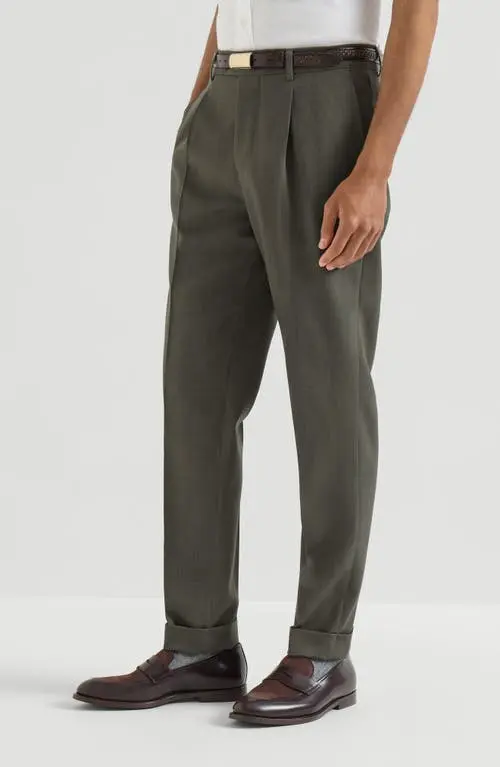 Brunello Cucinelli Virgin Wool Canvas Trousers With Pleat