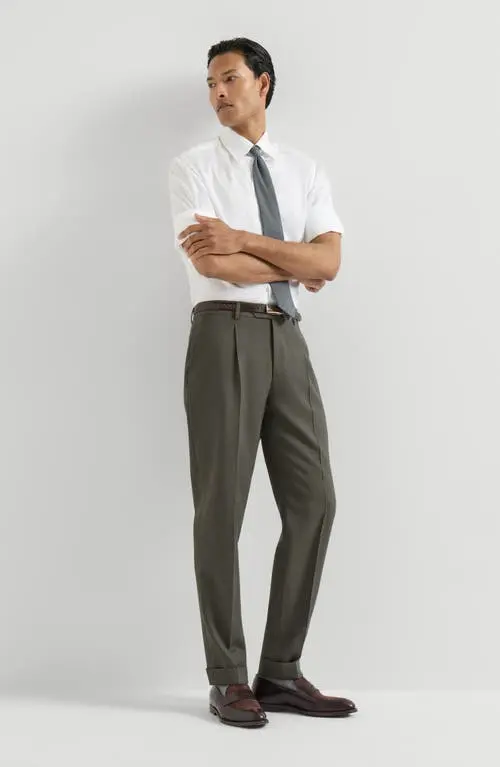 Brunello Cucinelli Virgin Wool Canvas Trousers With Pleat