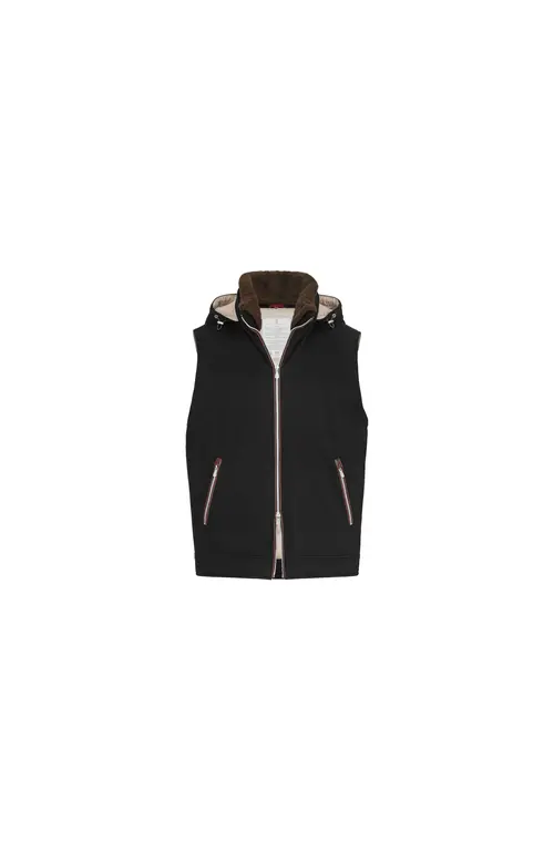 Brunello Cucinelli Bonded Wool Flannel Hooded Down Vest With Detachable Shearling Insert