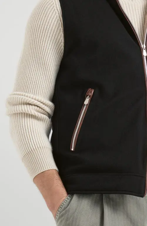 Brunello Cucinelli Bonded Wool Flannel Hooded Down Vest With Detachable Shearling Insert