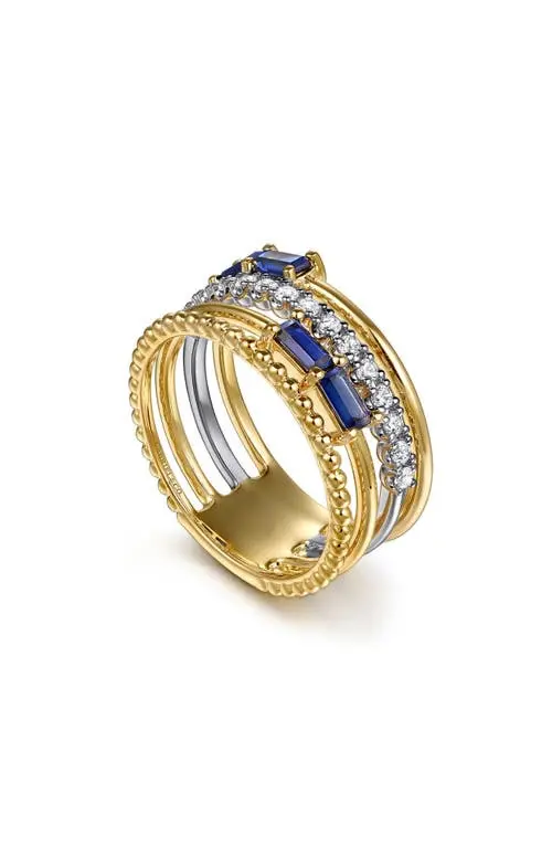 GABRIEL & CO. Wide Band Diamond & Sapphire Ring