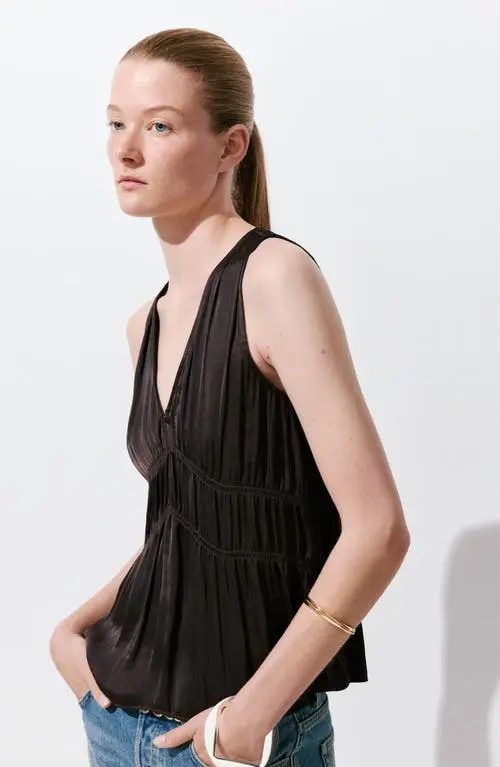 Mango Ruched V-neck Top