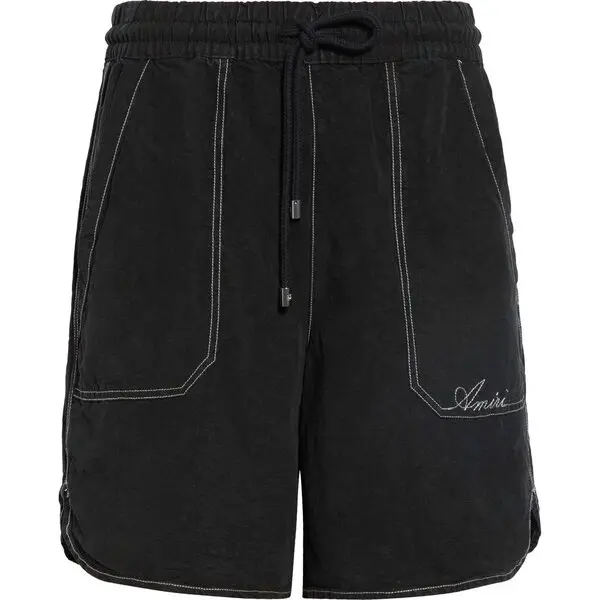 Amiri Script Garment Dyed Linen Blend Shorts