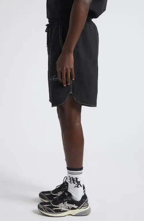 Amiri Script Garment Dyed Linen Blend Shorts - Black
