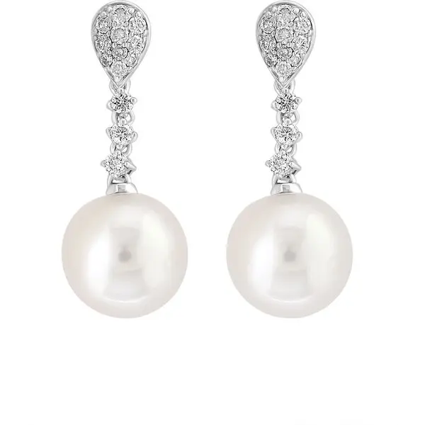 EFFY 925 Diamond And Freshwater Pearl Drop Earrings - Sterling Silver
