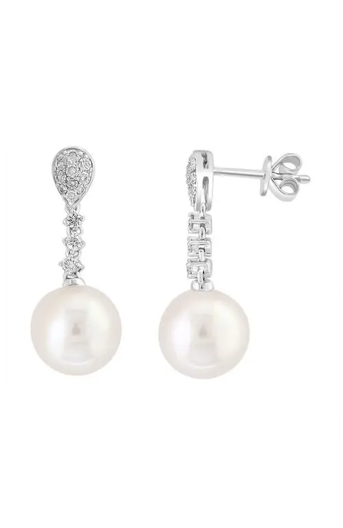 EFFY 925 Diamond And Freshwater Pearl Drop Earrings