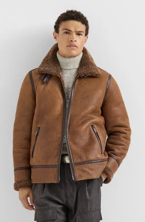 Brunello Cucinelli Vintage-effect Shearling Aviator Jacket