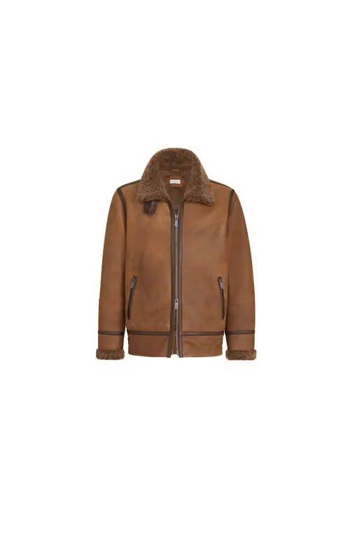 Brunello Cucinelli Vintage-effect Shearling Aviator Jacket