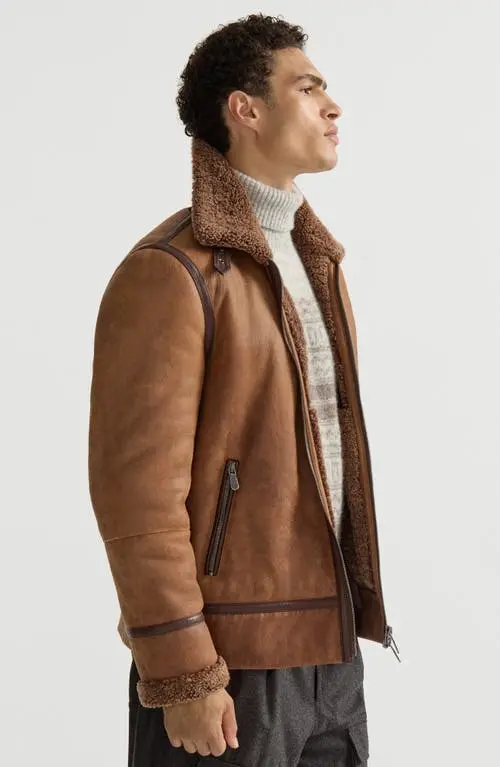 Brunello Cucinelli Vintage-effect Shearling Aviator Jacket