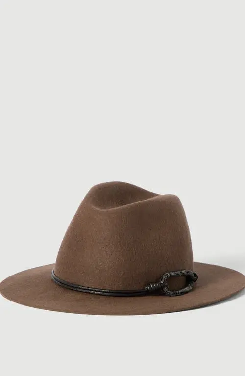 Brunello Cucinelli Felt Fedora With Leather And Monili Band - Brown