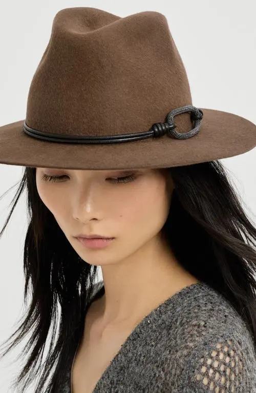 Brunello Cucinelli Felt Fedora With Leather And Monili Band