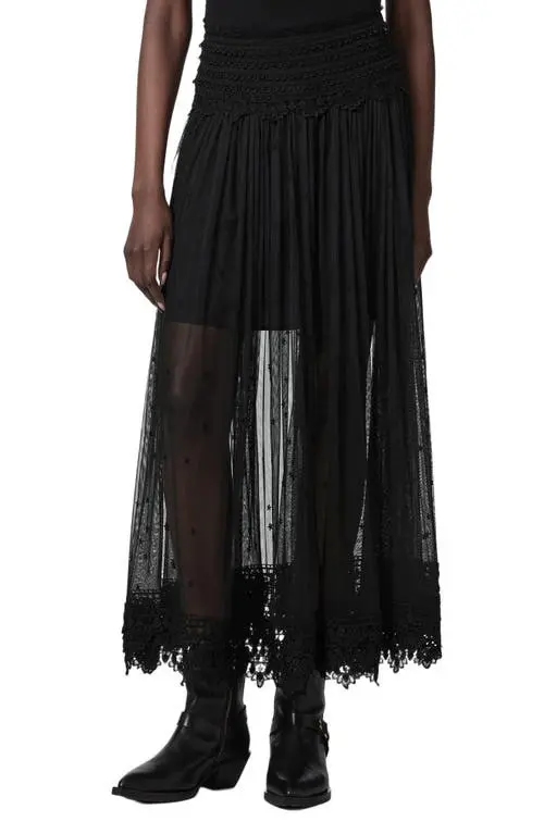 ALLSAINTS Trixie Lace Trim Maxi Skirt - Jet Black