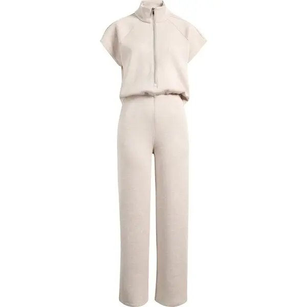 Spanx Pintuck Half Zip Jumpsuit - Bone Heather