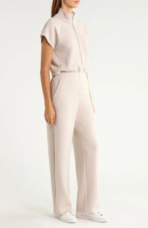 Spanx Pintucked Half-zip Jumpsuit - Bone Heather