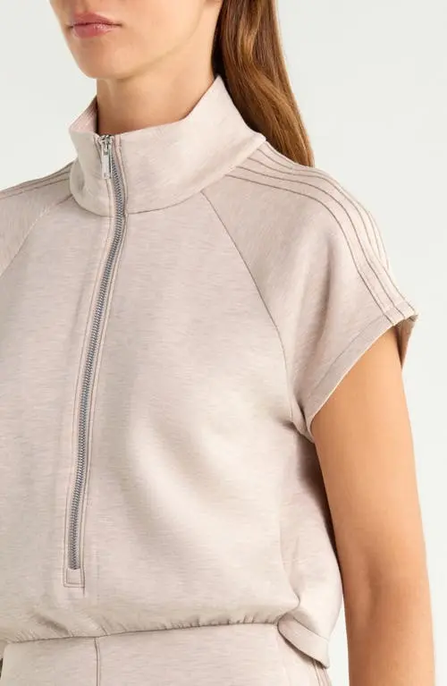 Spanx Pintucked Half-zip Jumpsuit - Bone Heather