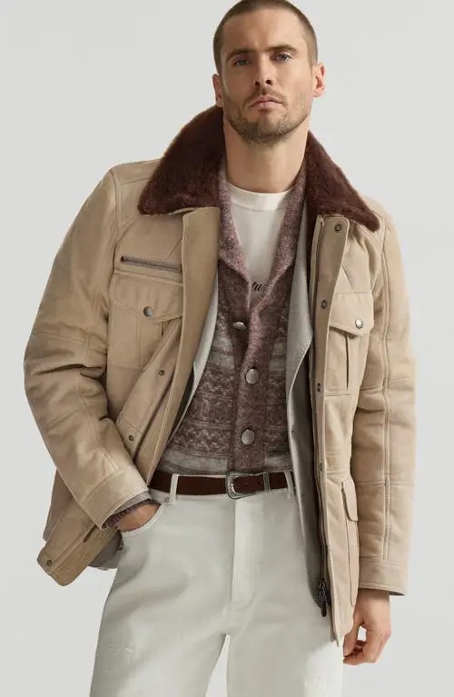 Brunello Cucinelli Waxed Shearling Safari Jacket