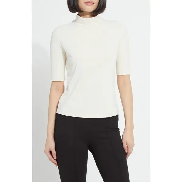 Lyssé Clara Mock Neck Short Sleeve Top - Macadamia