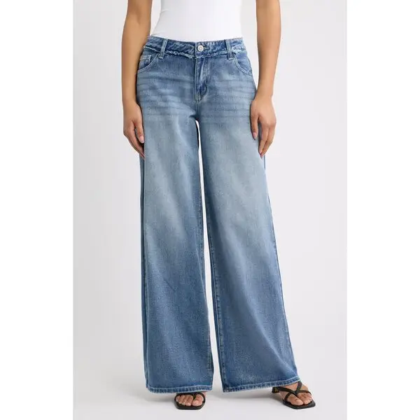 YMI Studded Star Pocket High Waist Wide Leg Jeans