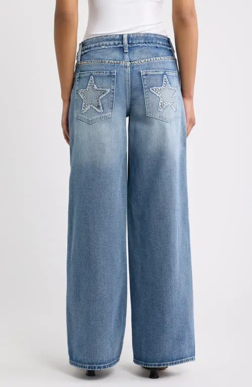 YMI Studded Star Pocket High Waist Wide Leg Jeans