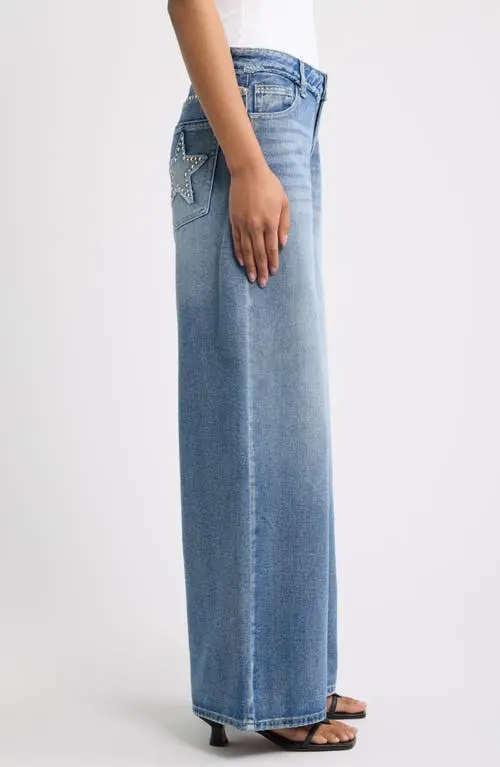 YMI Studded Star Pocket High Waist Wide Leg Jeans