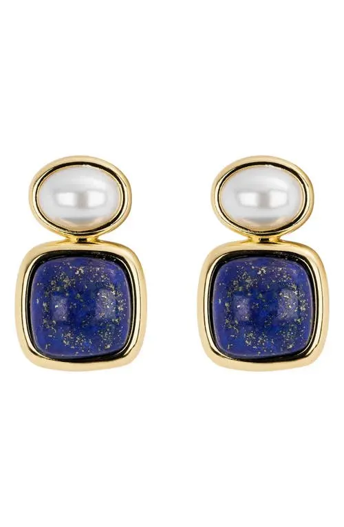 ATHRA LUXE Lapis And Imitation Pearl Drop Earrings - Blue Gold