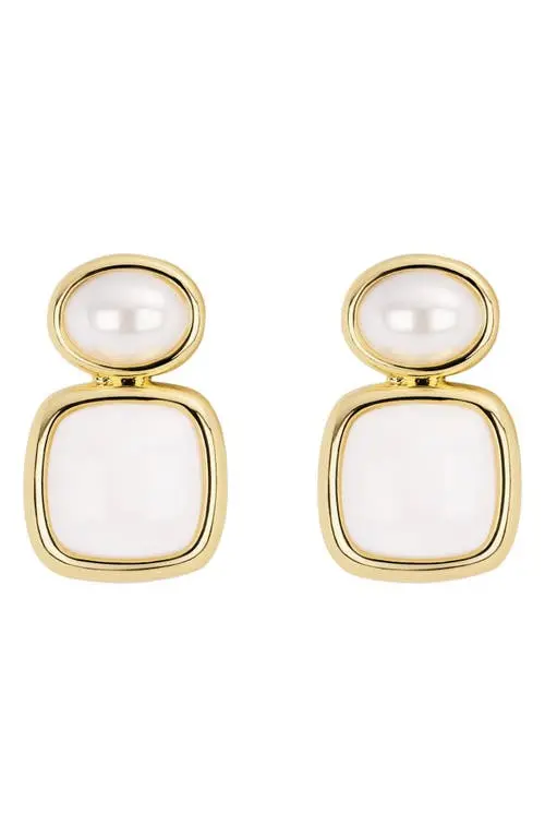 ATHRA LUXE Lapis And Imitation Pearl Drop Earrings - White Gold