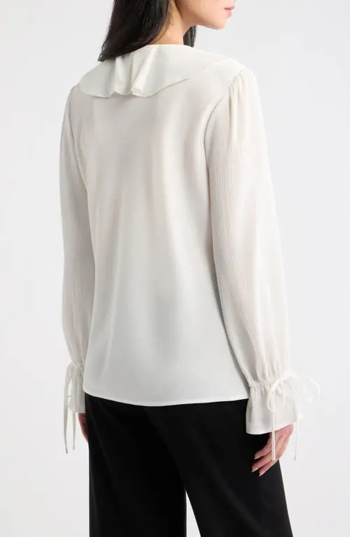 TAHARI ASL Ruffle V-neck Shirt - Ivory