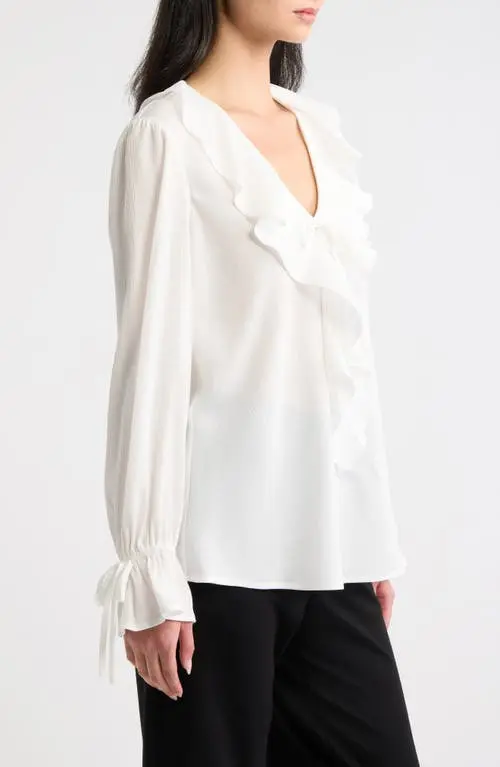 TAHARI ASL Ruffle V-neck Shirt - Ivory