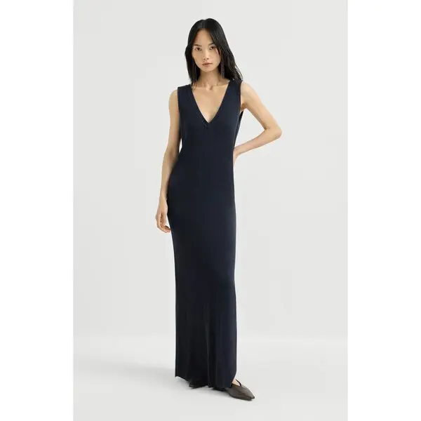 Brunello Cucinelli Cotton Rib Knit Dress With Precious Strap