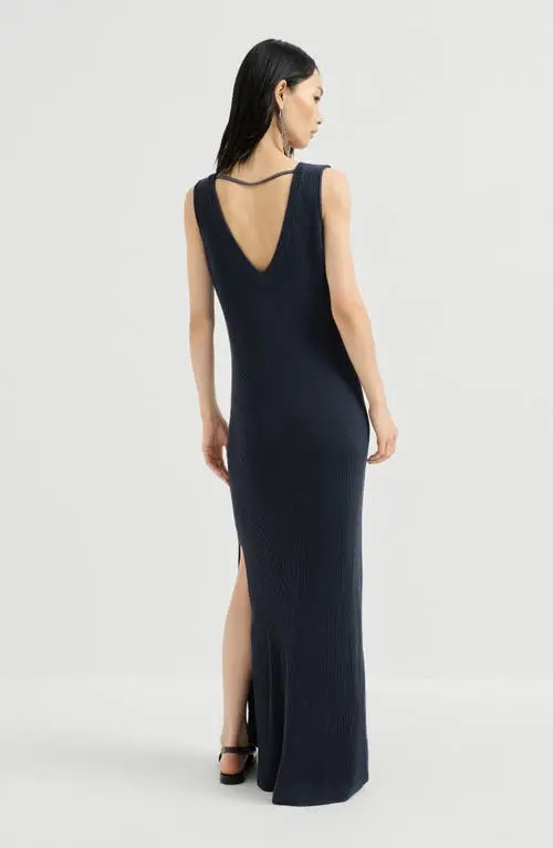 Brunello Cucinelli Cotton Rib Knit Dress With Precious Strap