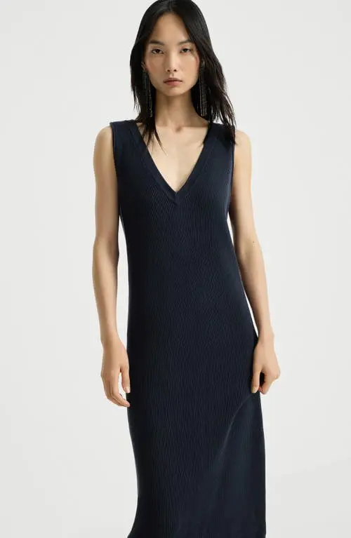 Brunello Cucinelli Cotton Rib Knit Dress With Precious Strap