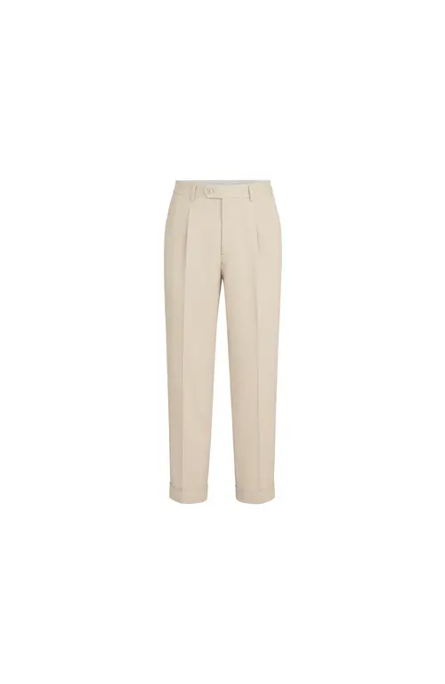 Brunello Cucinelli Cotton And Virgin Wool Gabardine Trousers With Pleat - Ivory