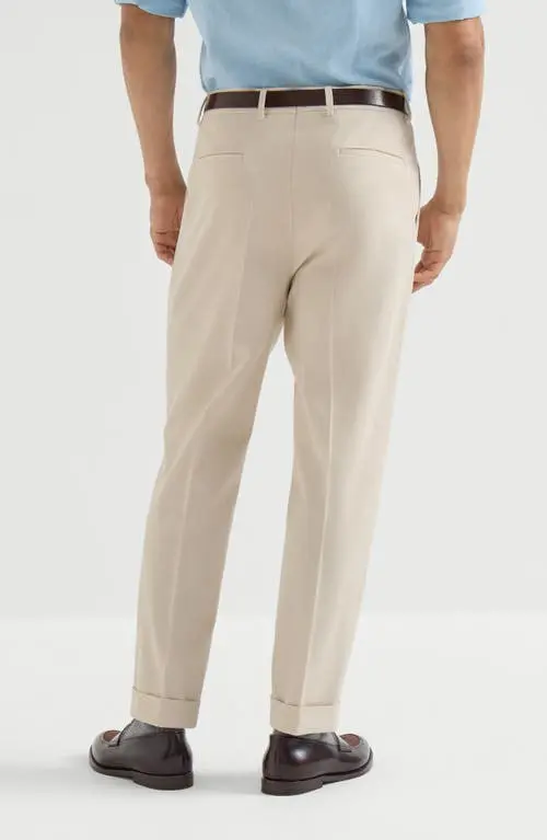 Brunello Cucinelli Cotton And Virgin Wool Gabardine Trousers With Pleat - Ivory