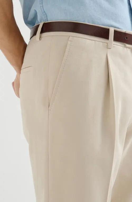 Brunello Cucinelli Cotton And Virgin Wool Gabardine Trousers With Pleat - Ivory