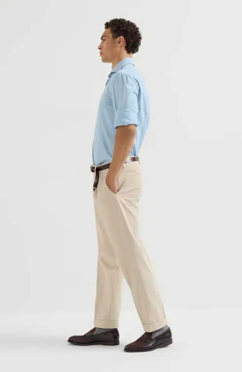 Brunello Cucinelli Cotton And Virgin Wool Gabardine Trousers With Pleat - Ivory