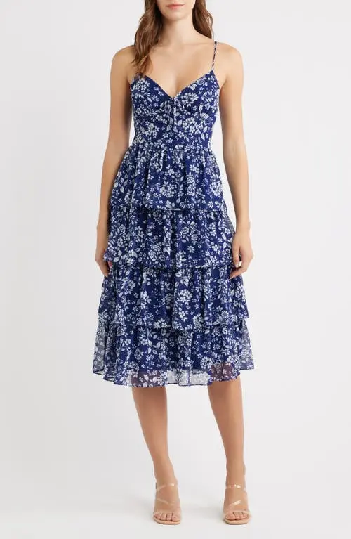 EMERALD SUNDAE Floral Tiered Midi Dress