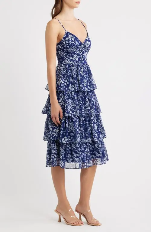 EMERALD SUNDAE Floral Tiered Midi Dress