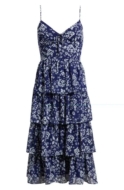 EMERALD SUNDAE Floral Tiered Midi Dress