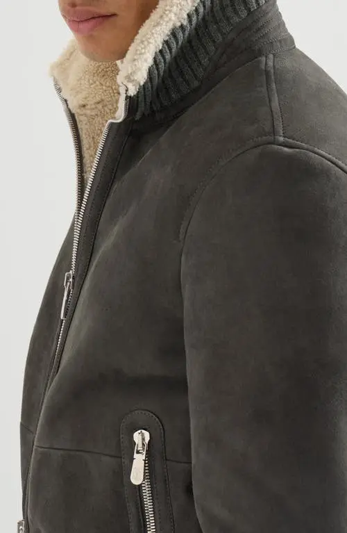 Brunello Cucinelli Suede Curly Shearling Bomber Jacket