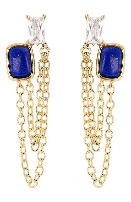 ATHRA LUXE Plated Cubic Zirconia And Lapis Lazuli Drop Earrings - Gold