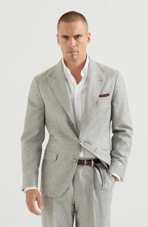 Brunello Cucinelli Silk And Cashmere Cavalry Tweed Deconstructed Blazer With Large Peak Lapels