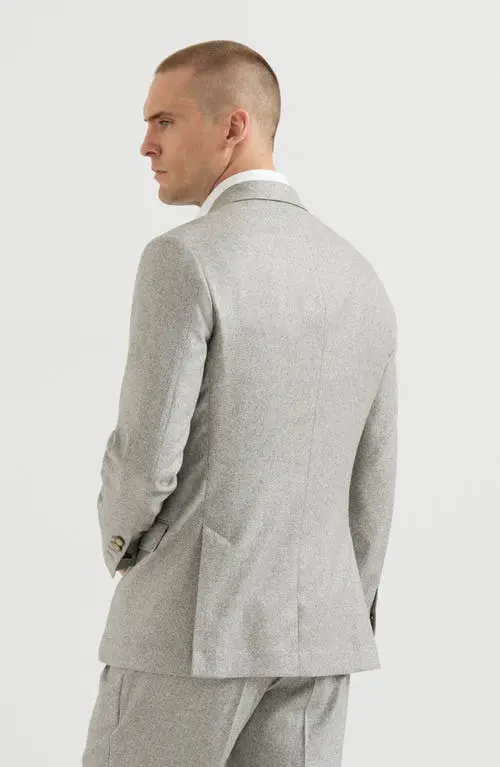 Brunello Cucinelli Silk And Cashmere Cavalry Tweed Deconstructed Blazer With Large Peak Lapels